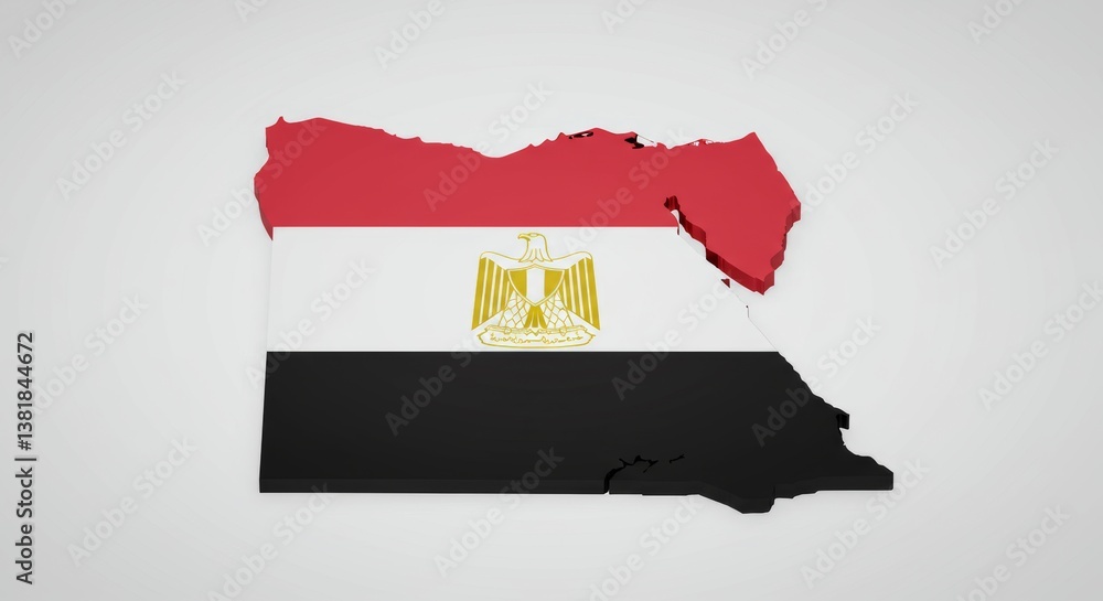 Egypt's Isometric 3D Map Displaying Egyptian Flag Colors with a Soft ...
