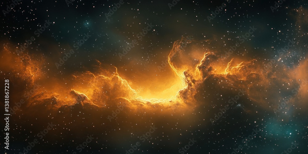 Cosmic Nebula HDRI Panorama Equirectangular Projection Golden Orange ...