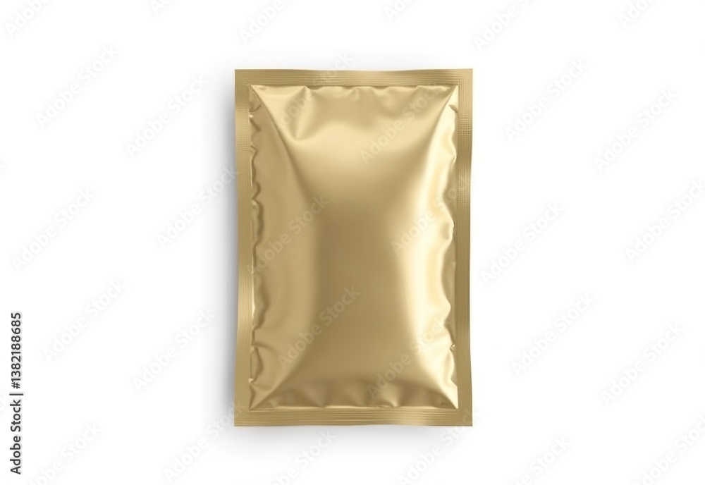 food packaging, gold foil sachet bag mockup, single use packet isolated ...
