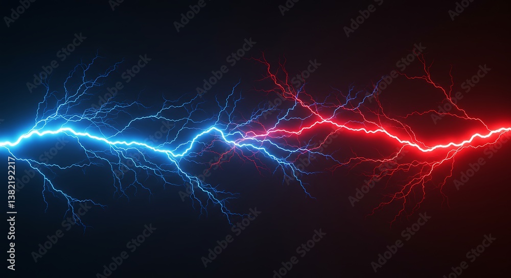 Clashing Currents Blue And Red Energy Digital Lightning Storm Neon ...