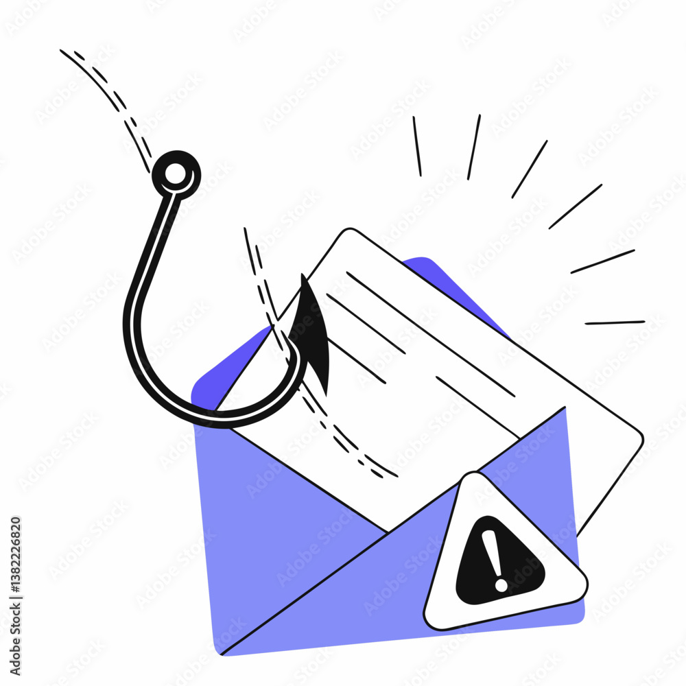 Phishing Attack Illustration: A fishing hook attached to an email ...