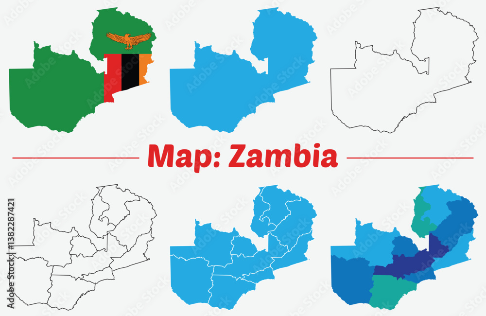 Maps of Zambia, Outline, and Regional Divisions, Zambia country map set ...