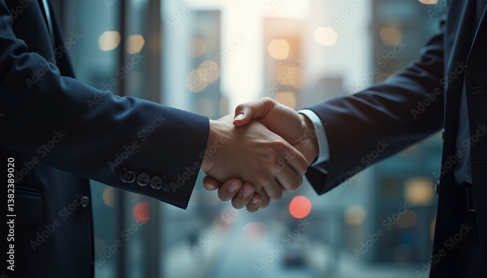Business handshake: Two professionals seal a deal with a firm handshake ...