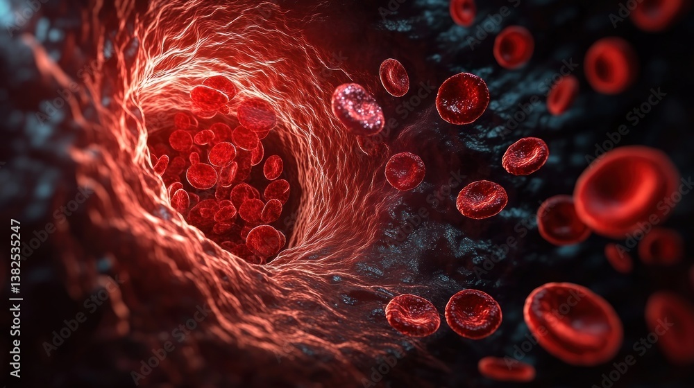 Hyper-realistic blood clot thrombus illustration inside a blood vessel ...