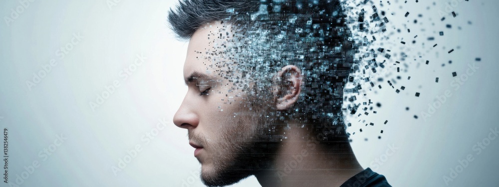 Man with Disappearing Face Illustrates Concept of Digital ...
