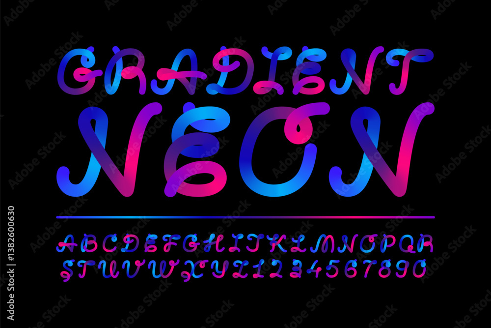 Blue font and numbers letter alphabet. Cursive typography, colored ...