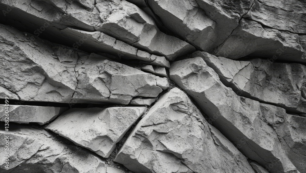 Grungy rugged uneven pitted stone surface, split surface gap ...