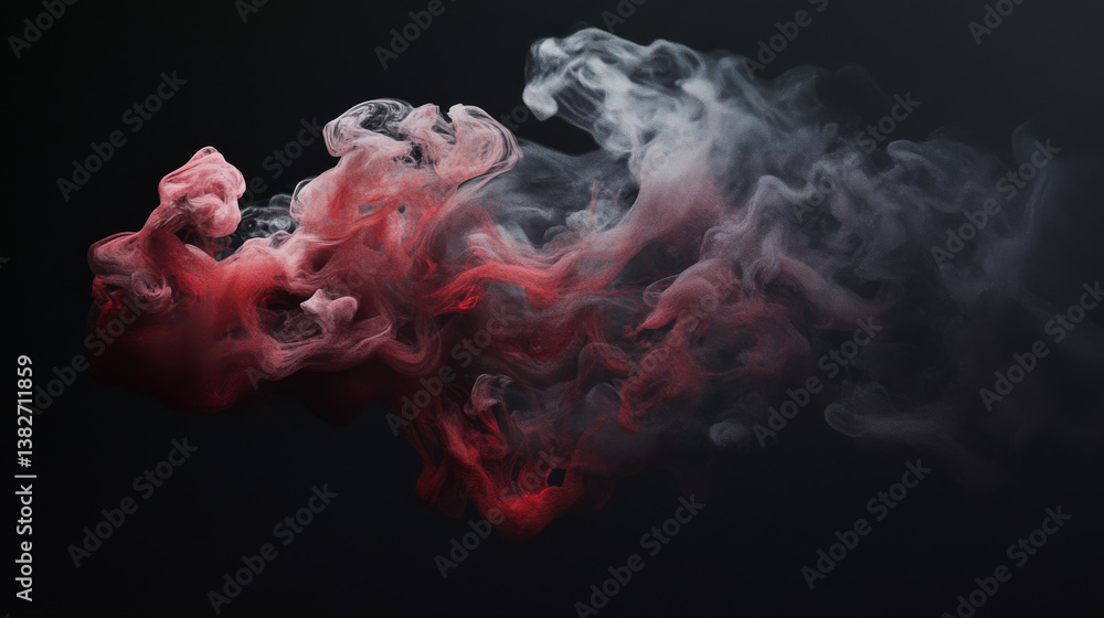 Red glowing smoke cloud with overlay effect on dark transparent ...