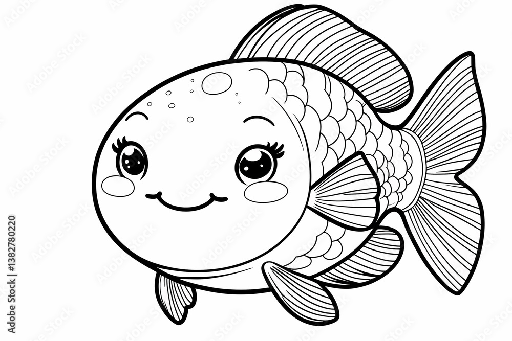 Printable Fish Coloring Page for Kids - Cute Outline Drawing of Ocean ...