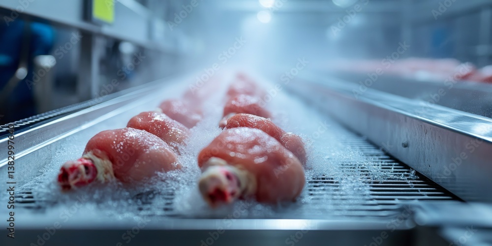 Chicken legs freezing on production line in food processing plant Stock ...