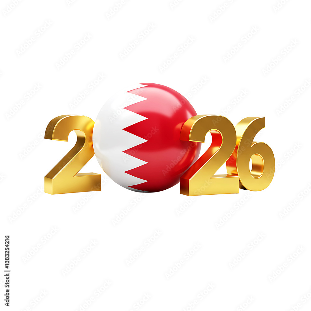 Bahrain 2026 Concept with Golden Numbers on Transparent Background ...