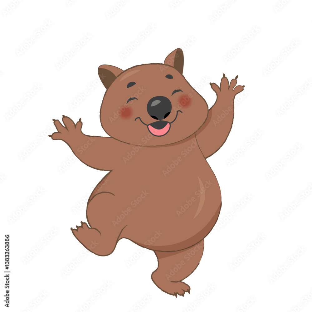 Cute wombat jumping illustration, cartoon clipart character, animal in ...