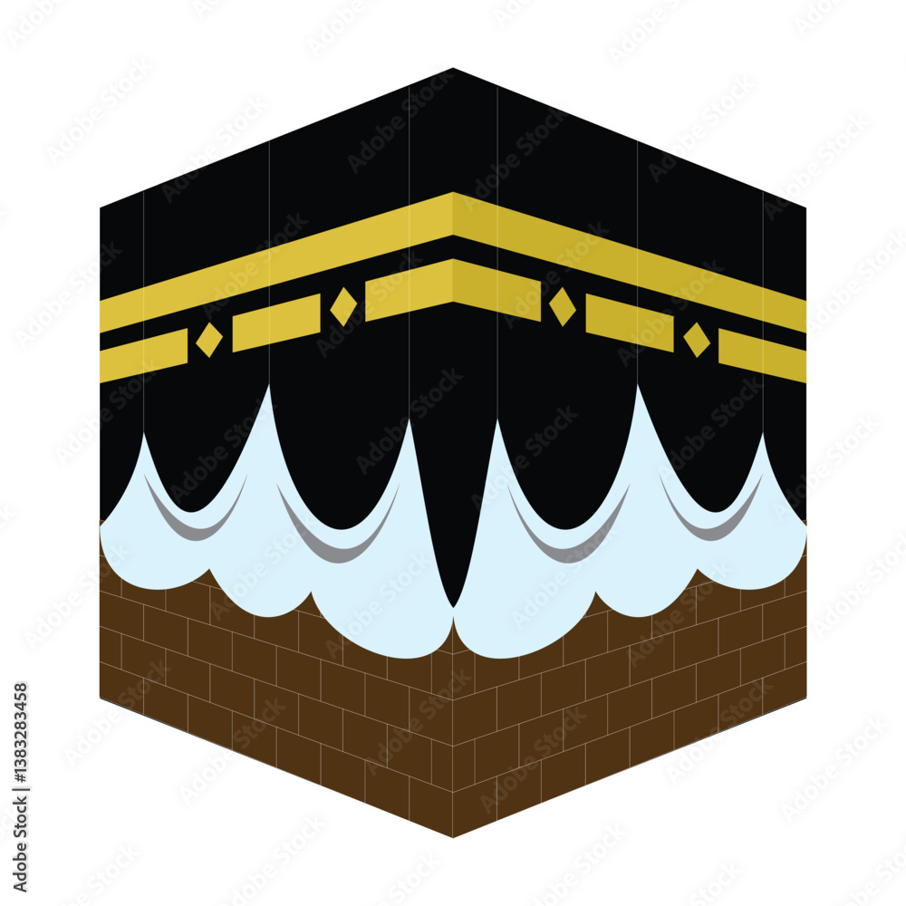 A stylized digital illustration of the Kaaba, the sacred Islamic ...