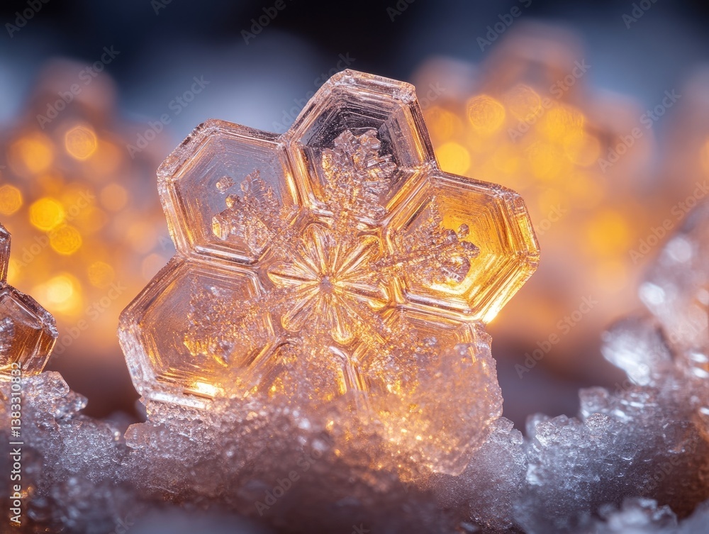 Arctic ice crystallization with hexagonal dendritic patterns and ...