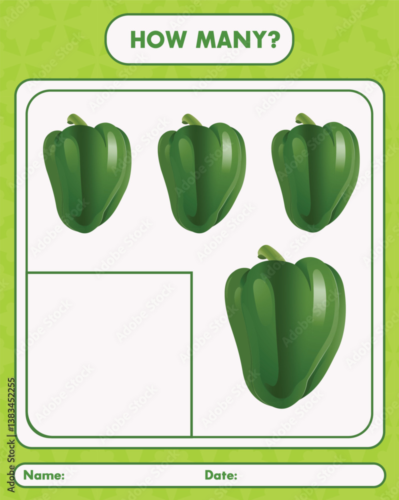 How many green peppers counting worksheet for kids educational activity ...