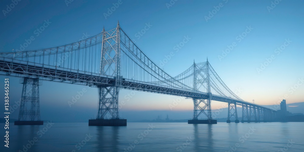 Blue Hour Bridge A precise, technical illustration of a cantilever ...