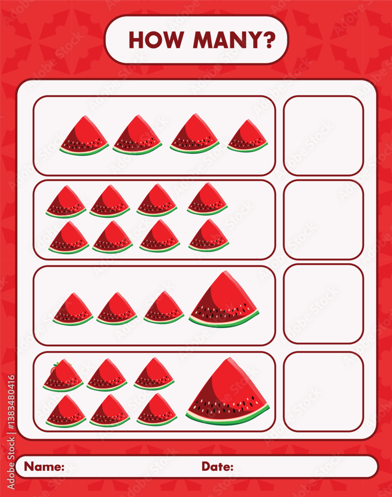 Watermelon counting practice worksheet for kids printable activity for ...