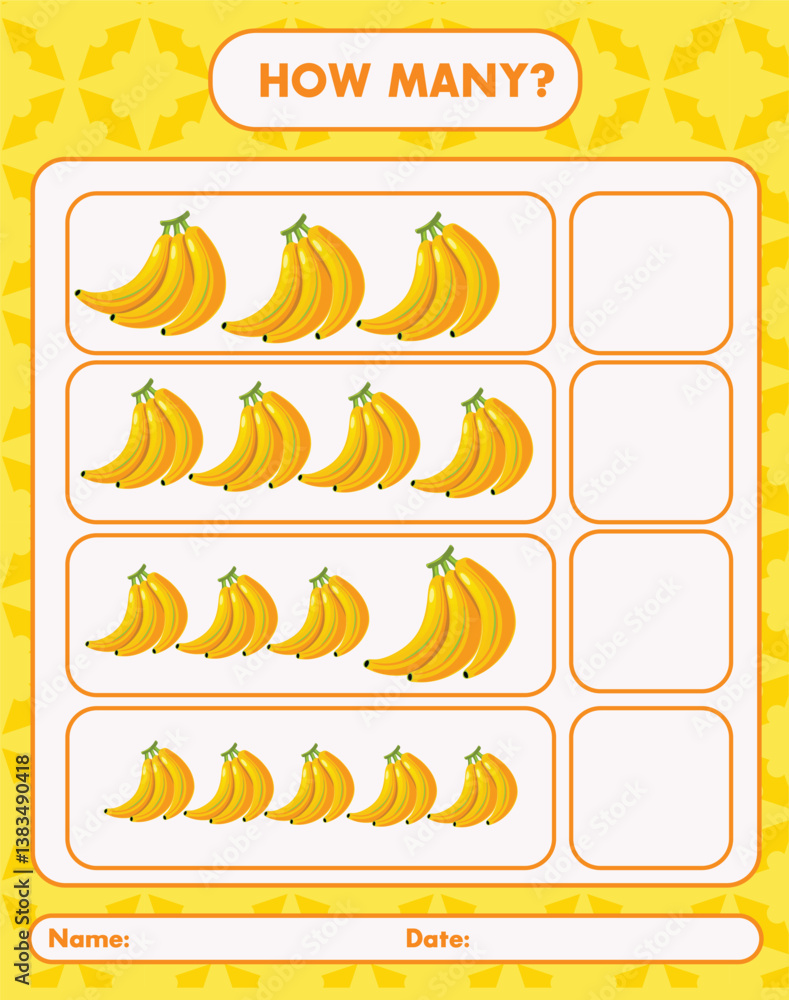 Worksheet asking how many bananas are present in the rows with spaces ...