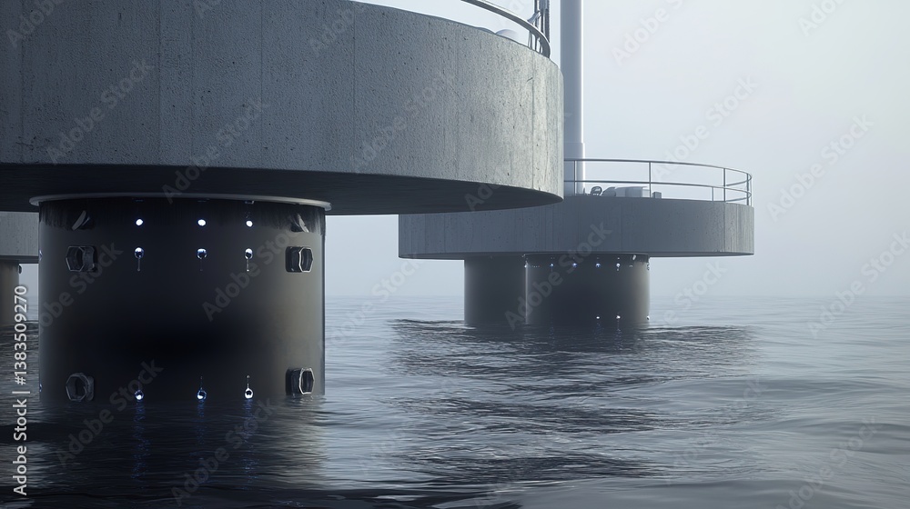 Futuristic Offshore Wind Farm: Floating Platform with Tidal Turbines ...