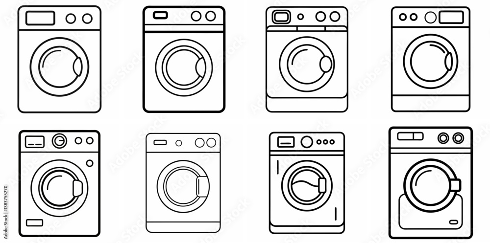 Washing Machine Outline Coloring Book Page Line Art Drawing Set Stock ...
