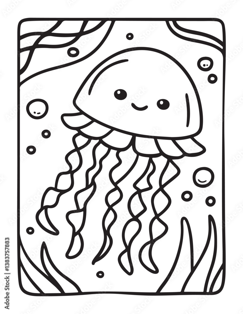 Cute ocean animals coloring page, illustration, bold & easy design ...