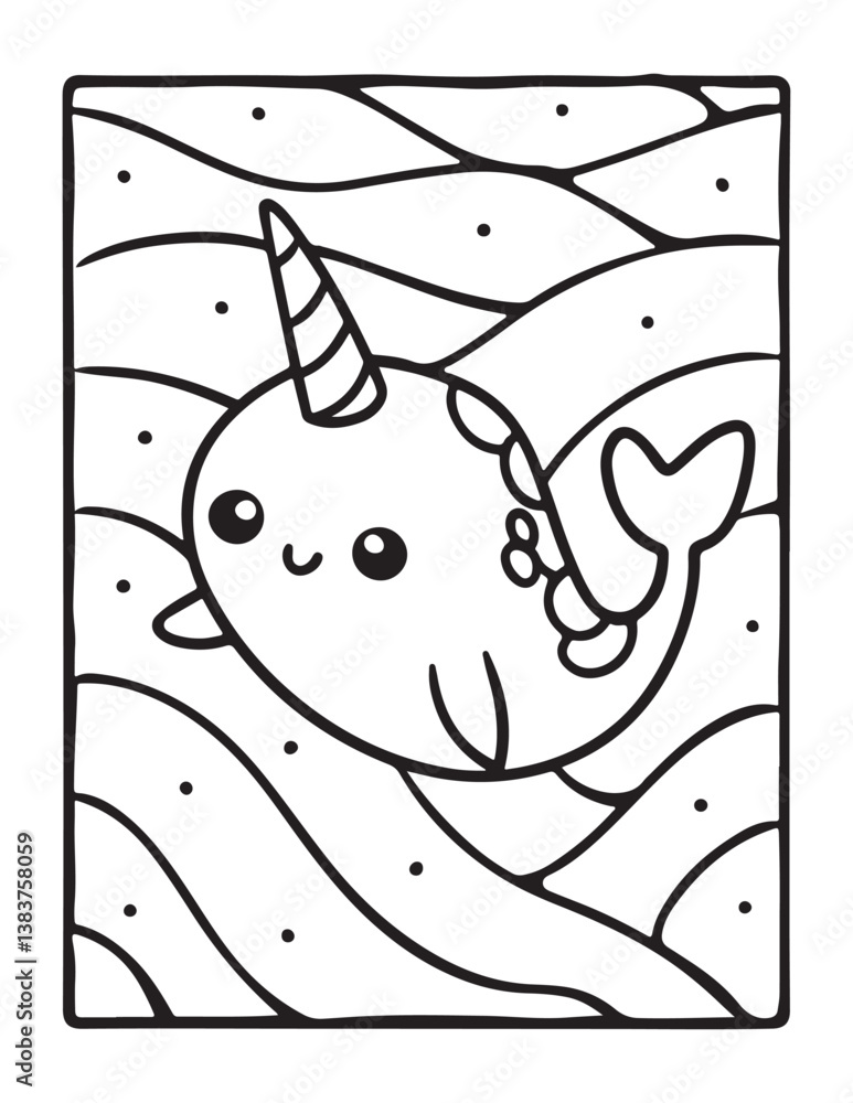Cute ocean animals coloring page, illustration, bold & easy design ...
