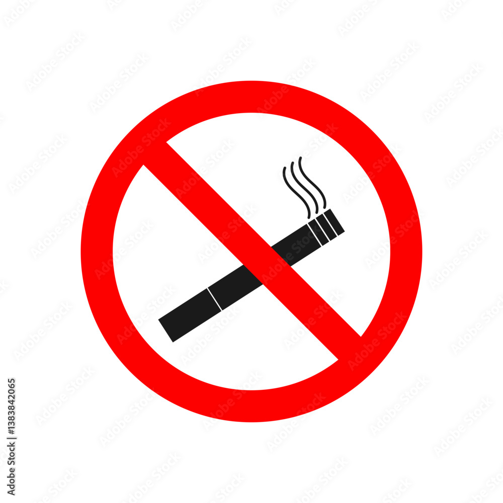 No smoking sign with red circle and diagonal line over black cigarette ...