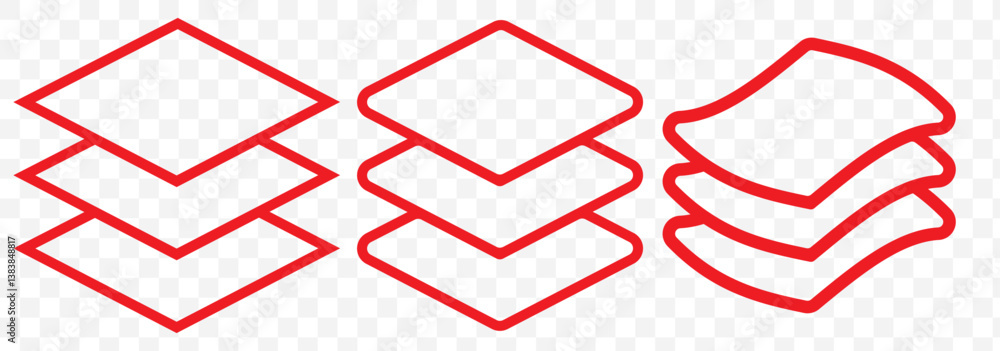 Red Layer icon. Logo of stack. Layer icons for paper, carpet, floor and ...