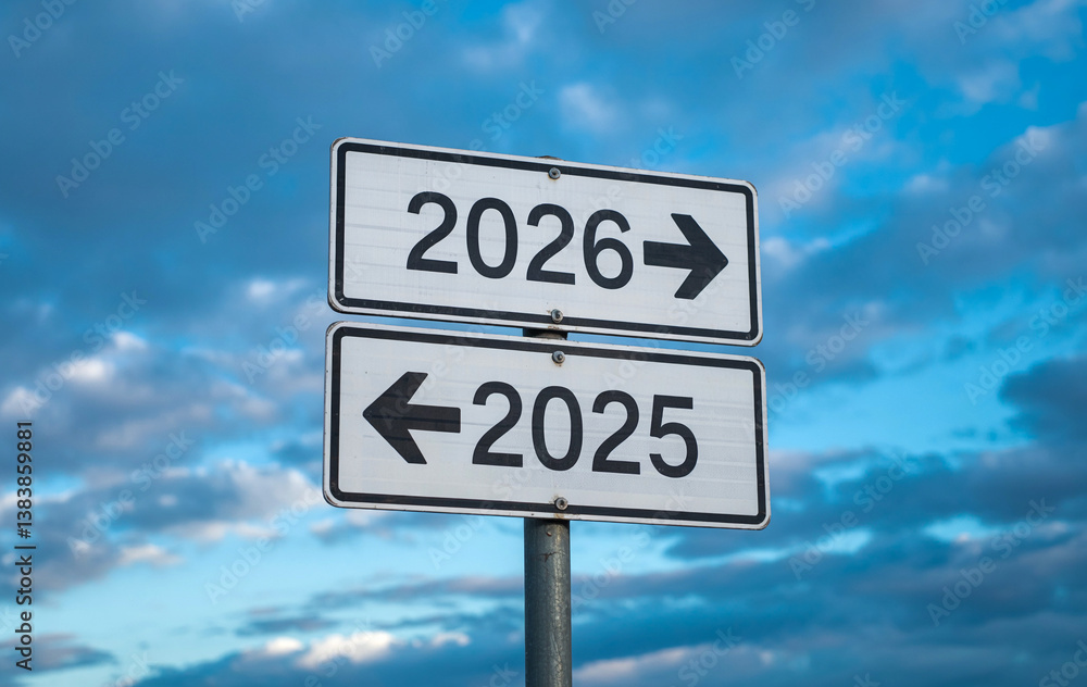 Year 2026 and 2025 Directional Signs - Decision and Time Concept Stock ...