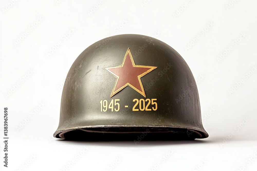 Victory Day in Russia. WWII. 1941-1945. Soviet soldier's helmet with the text 1941-1945, WWII ...