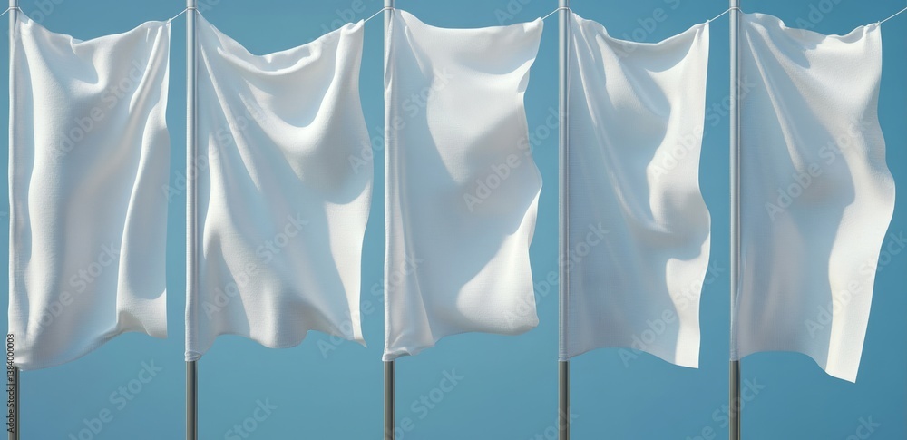 Mockup of white pennant flags featuring blank vertical banners on a ...