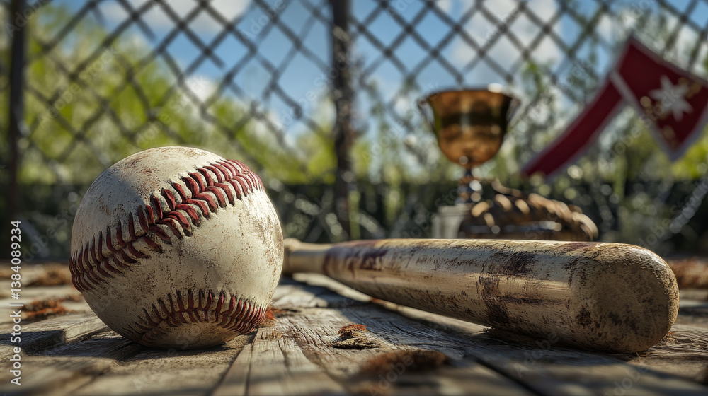 Baseball game sport items and heraldic elements with balls, crossed ...