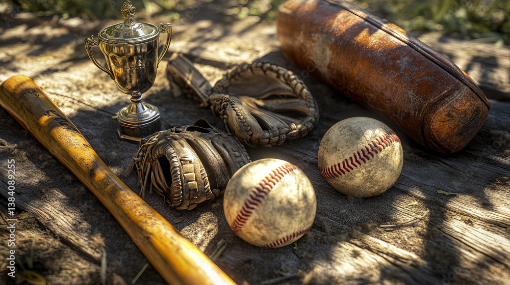 Baseball game sport items and heraldic elements with balls, crossed ...
