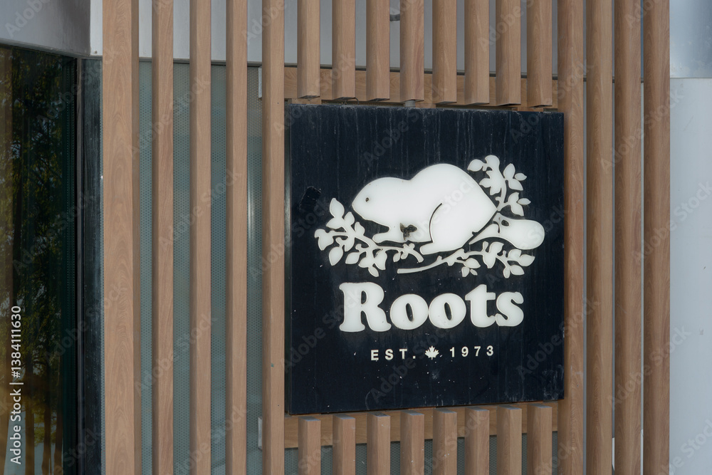 Roots logo sign at CF Toronto Eaton Centre, a major downtown shopping ...