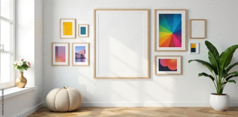 frame on white wall with mix of small and large frames, room design ...