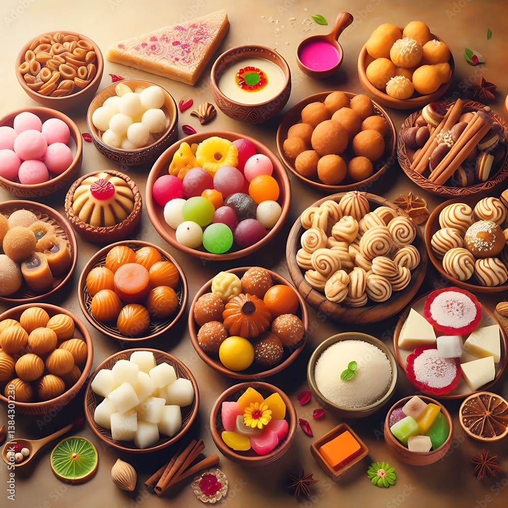 Indian traditional sweets set, isolated. Diwali and Holi celebration ...