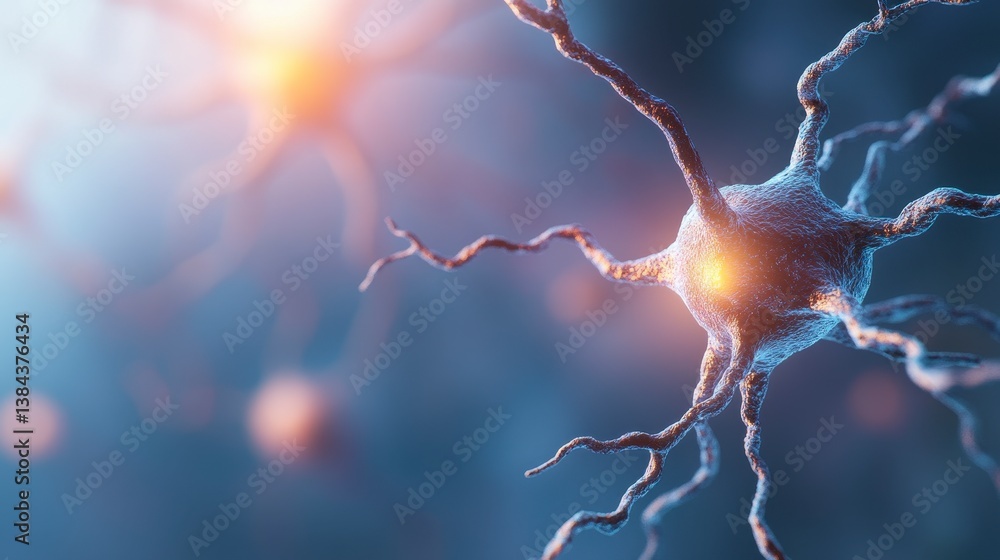 Neural Symphony: A close-up, artistic depiction of a single neuron, the ...