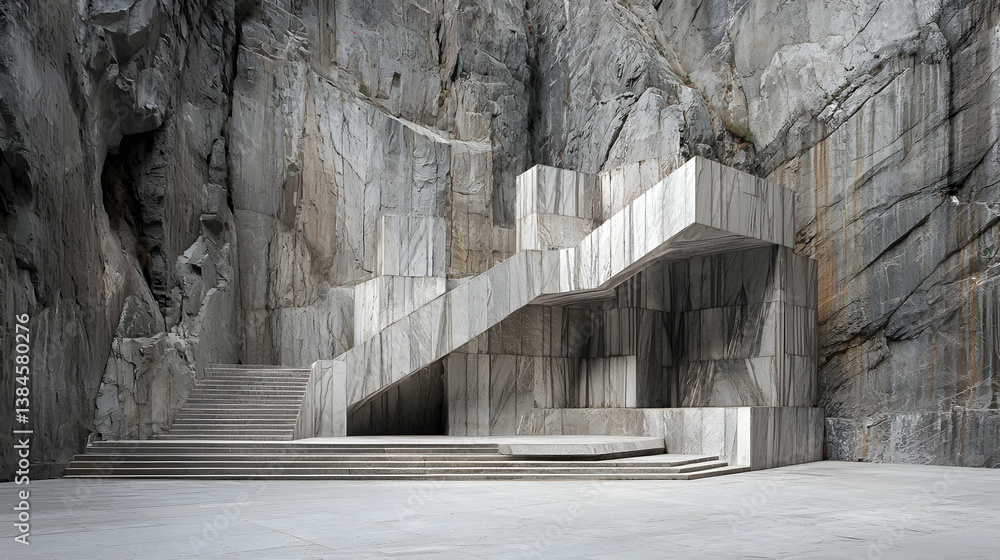 Modern Concrete Staircase in Stone Cliff Setting Stock Photo | Adobe Stock