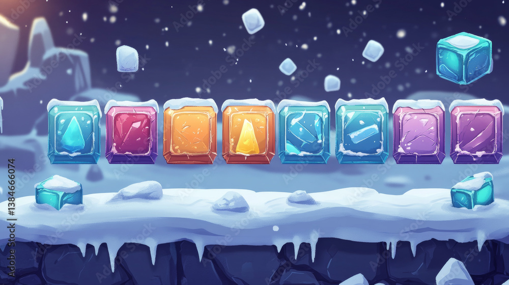 Ice crystal buttons, cartoon interface. UI game and GUI elements ...