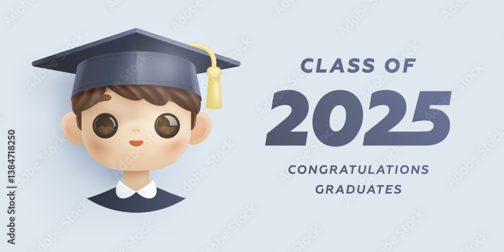 Class of the year 2025 with cartoon 3d boy head and graduation cap on ...