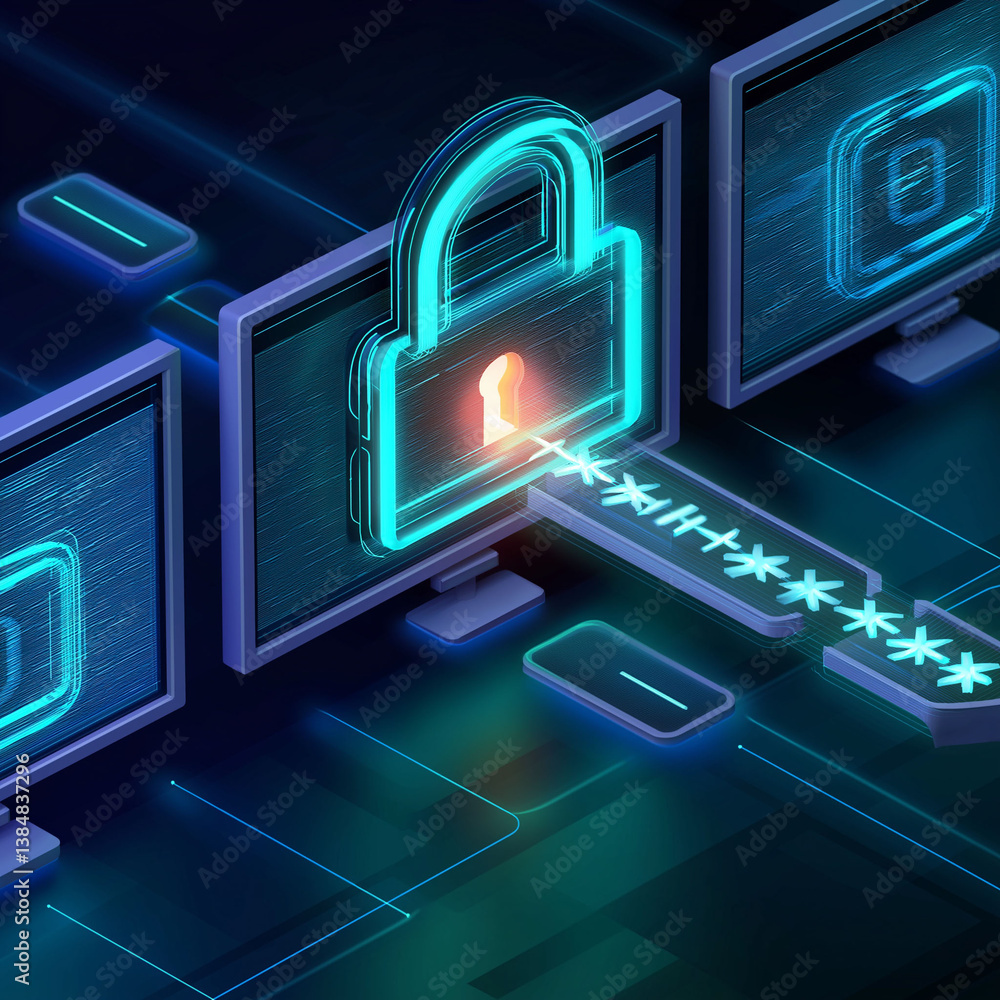 Brute force attack breach. Password malware. Security threat. Hacking risk. Cyber firewall ...