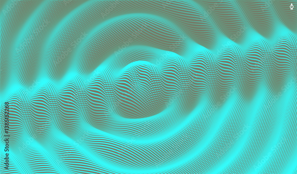 3D wavy background with ripple effect. Grid surface with particle ...