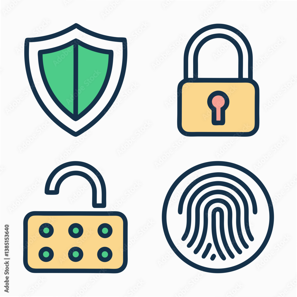 Design a vector icon pack featuring bold stroke security icons. Include ...