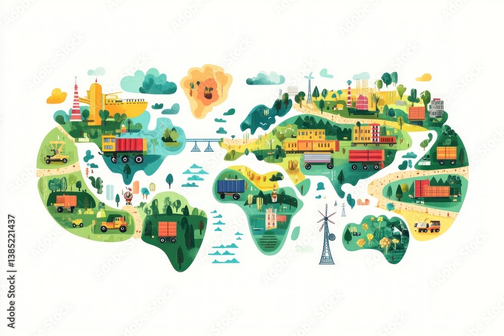 Global transportation network map, showing world trade routes and ...