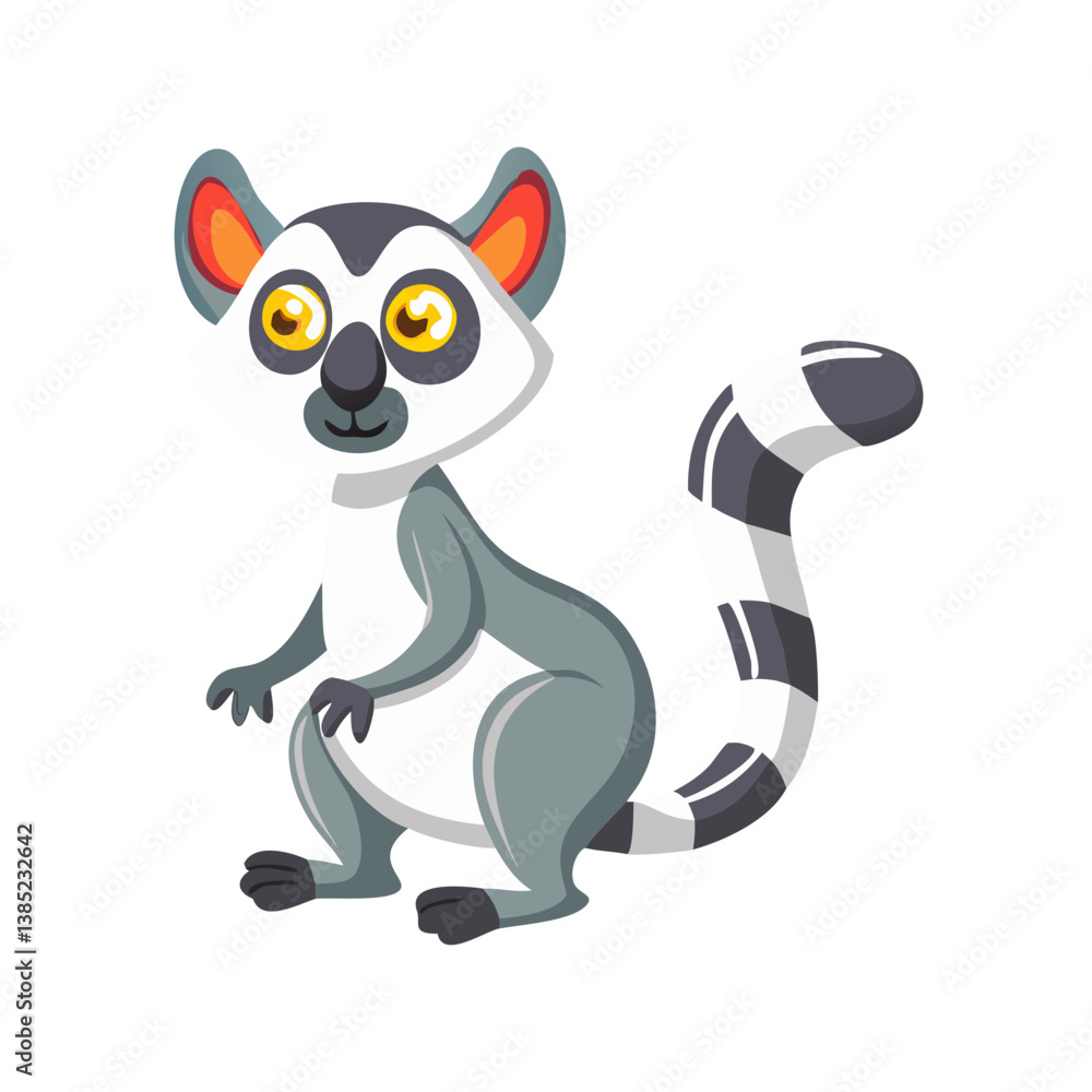 Cartoon ring tailed lemur vector illustration cute animal drawing wildlife character design for ...