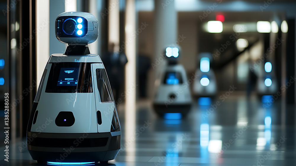 A robotic arm assembling AI powered autonomous security robots for ...