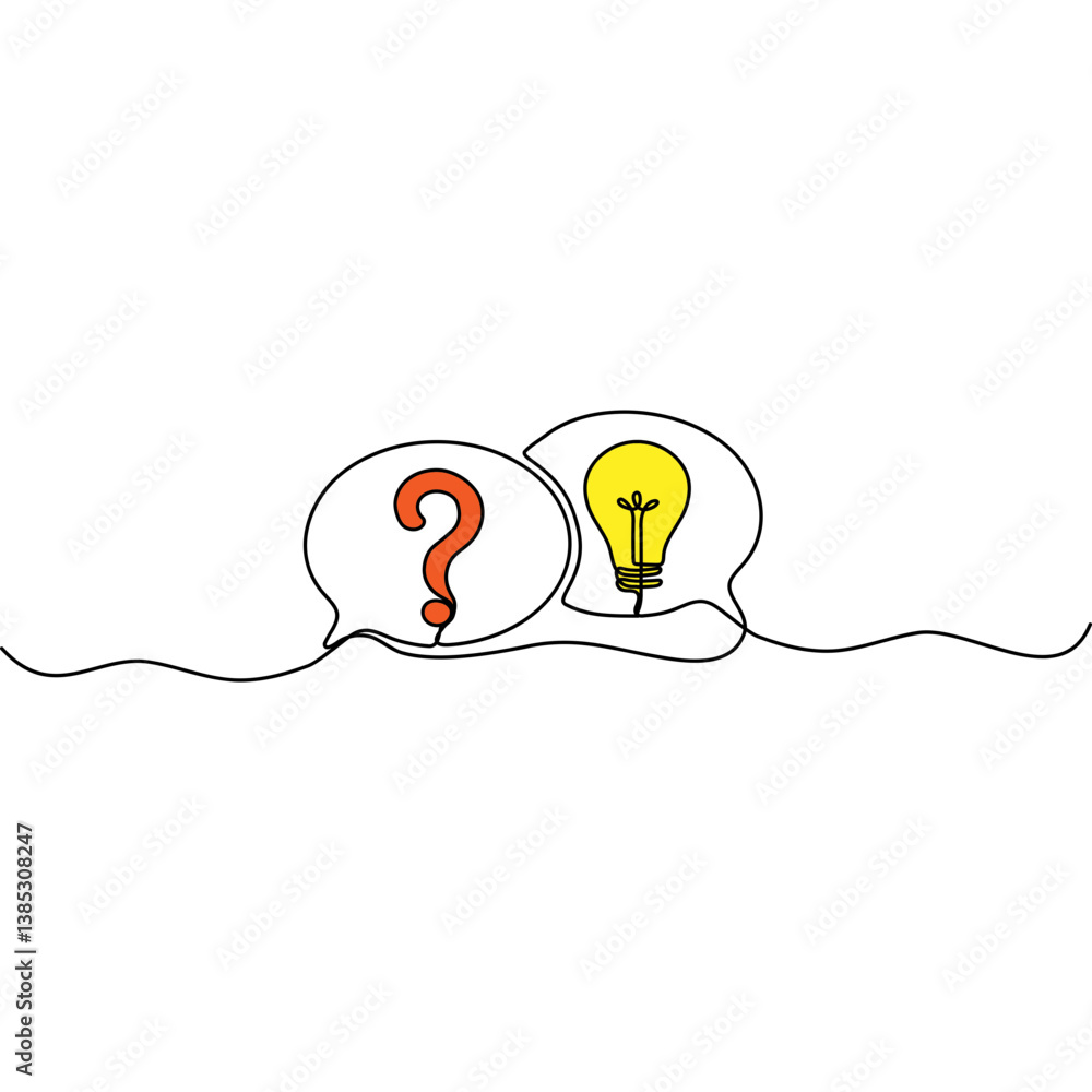 Speech bubbles with question mark and lightbulb continuous line art ...