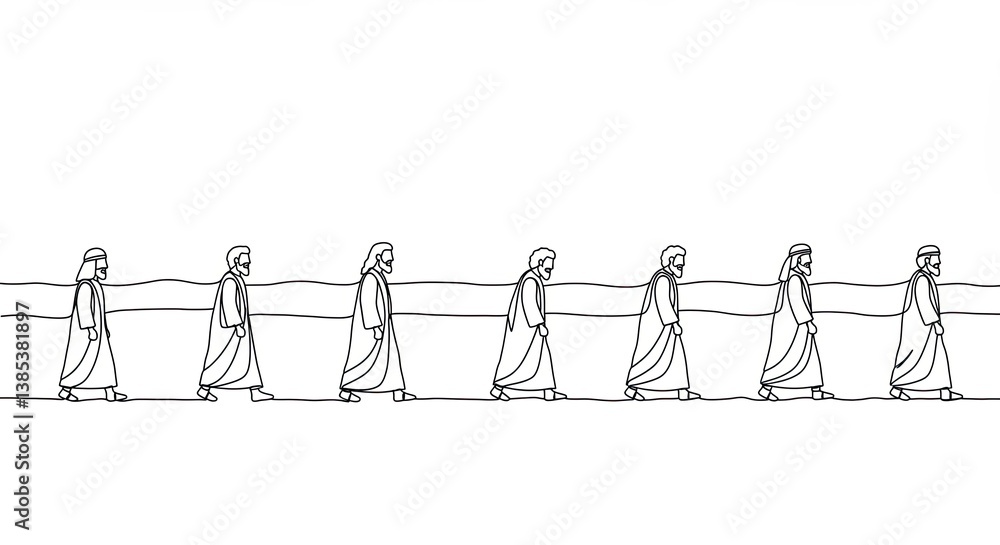 The Apostles with Jesus Christ go to preach in the Judean Desert. The ...