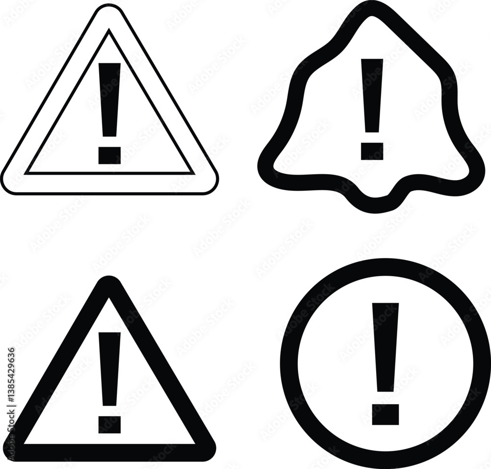 Hazard symbol in black and white color with exclamation symbol in ...