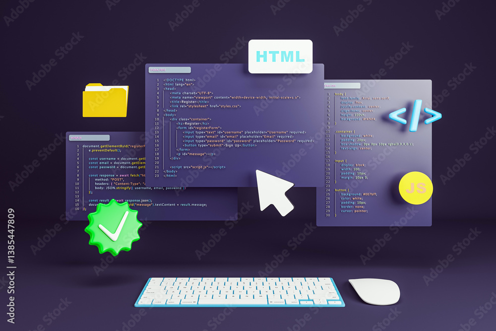 Floating Programming Code Interface With Html Css Js Elements And Ui 